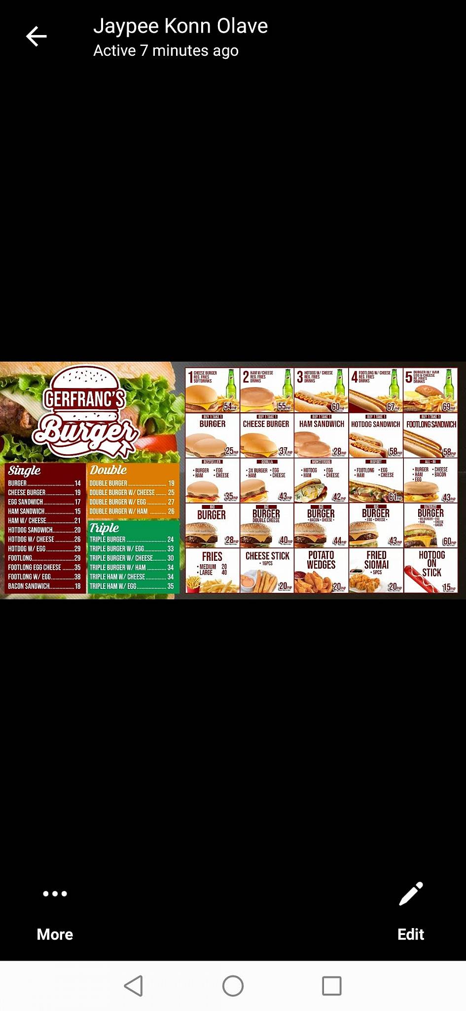 Menu at GERFRANC'S BURGER restaurant, Quezon City