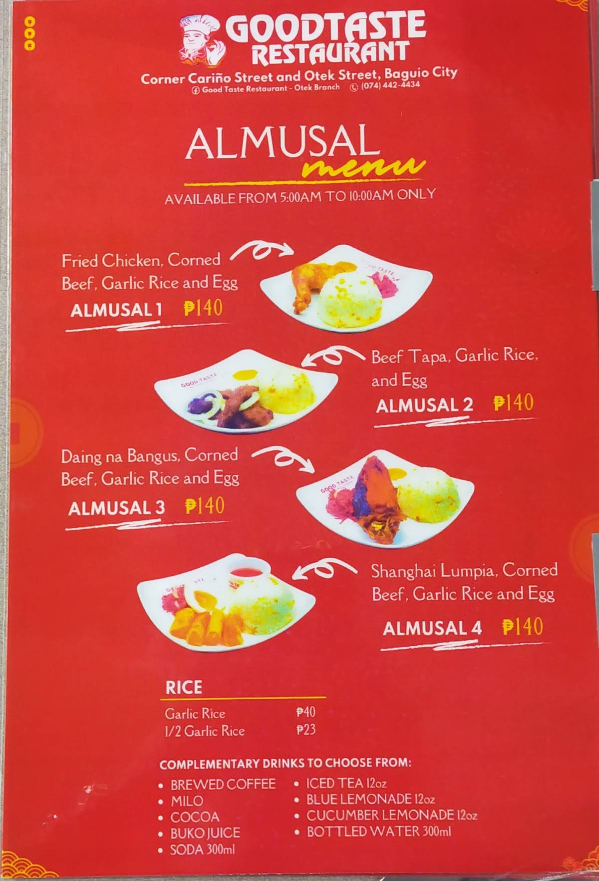 Menu at GOODTASTE RESTAURANT, Baguio, Otek St
