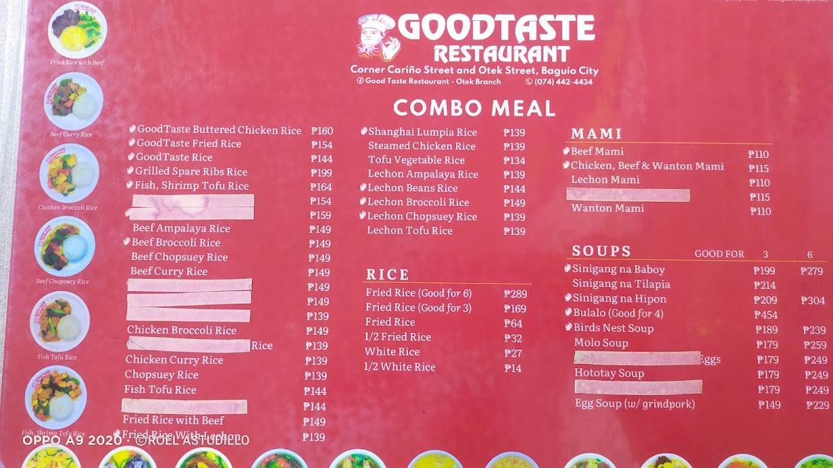 Menu at GOODTASTE RESTAURANT, Baguio, Otek St
