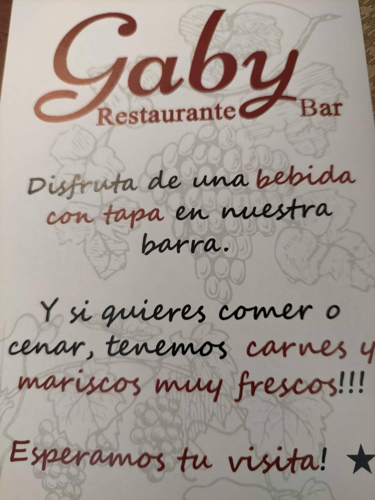 Menu at Gaby Restaurante Bar, Sant Joan d'Alacant
