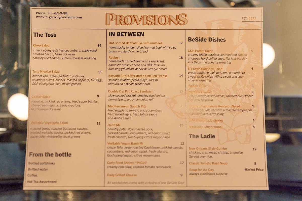 Carta del restaurante Gate City Provisions, Greensboro