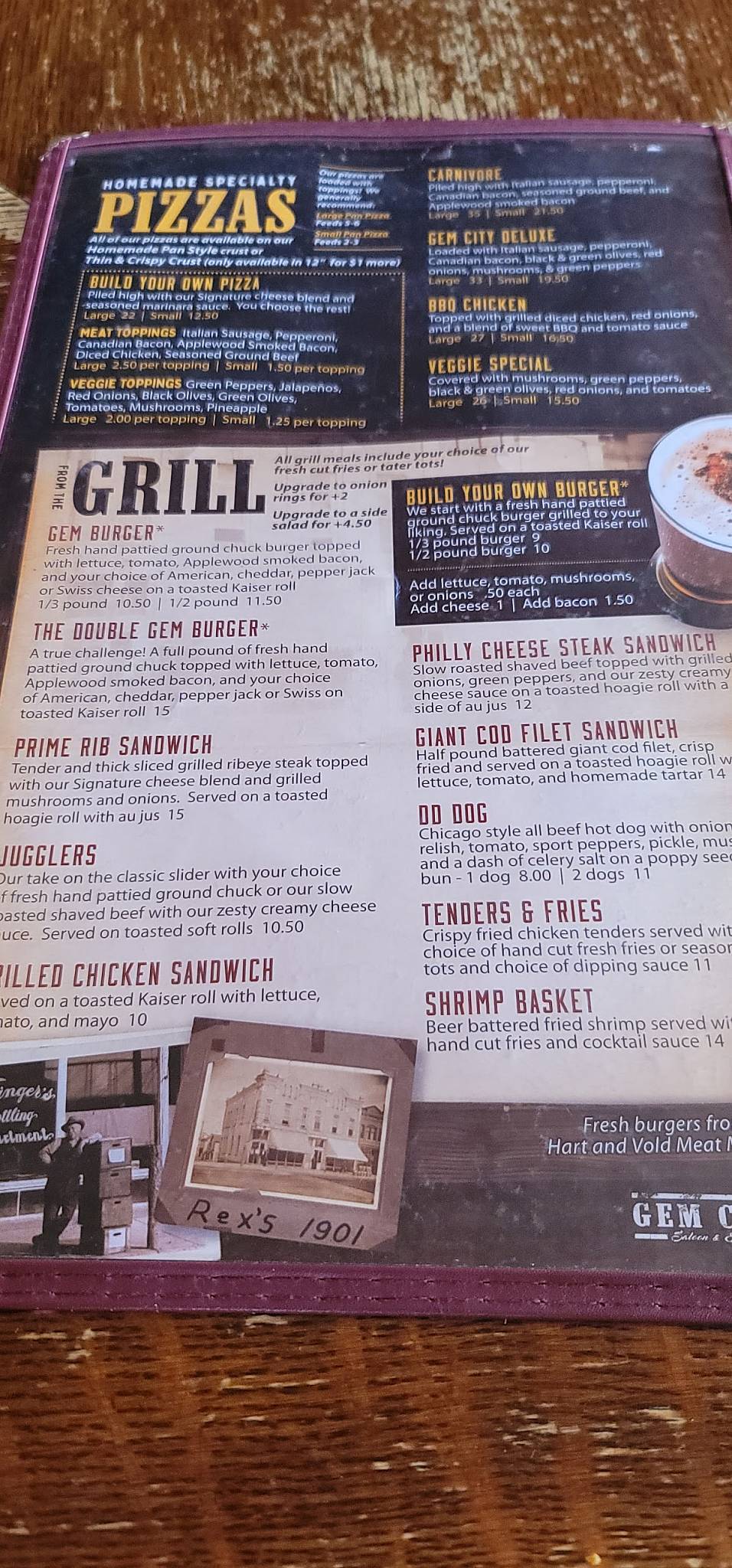 Menu at Gem City Saloon & Eatery pizzeria, Baraboo