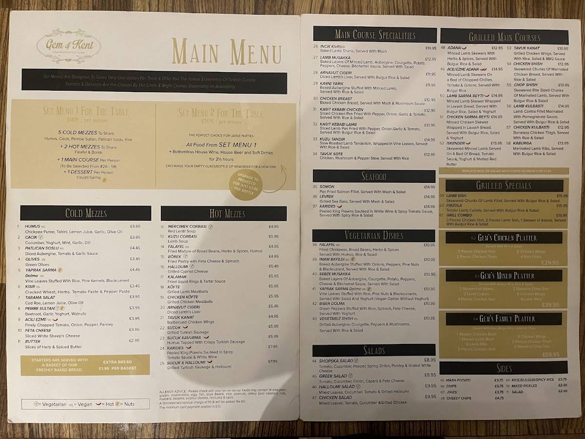 Menu at Gem of Kent restaurant, Maidstone
