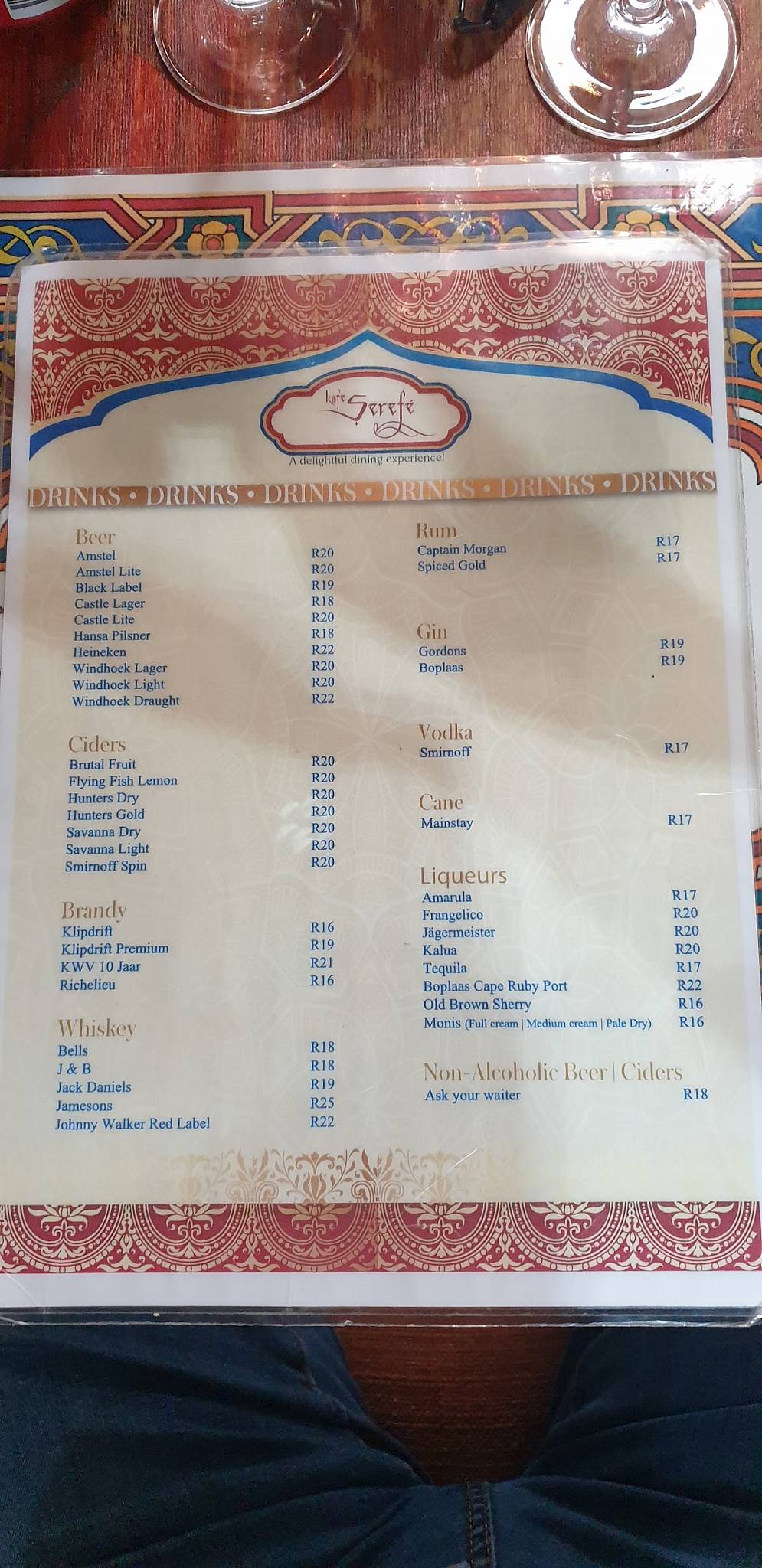 Menu at Kafe Serefe restaurant, George
