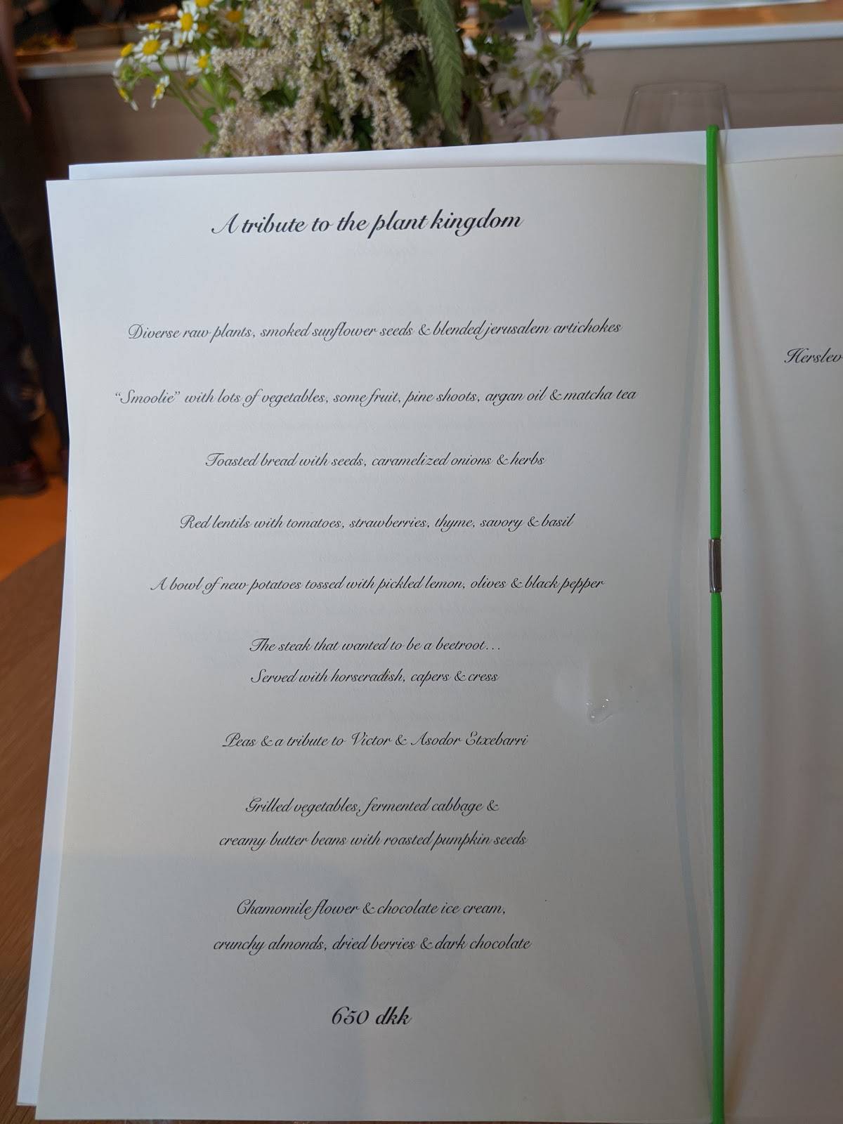 Menu at Geranium restaurant, Copenhagen