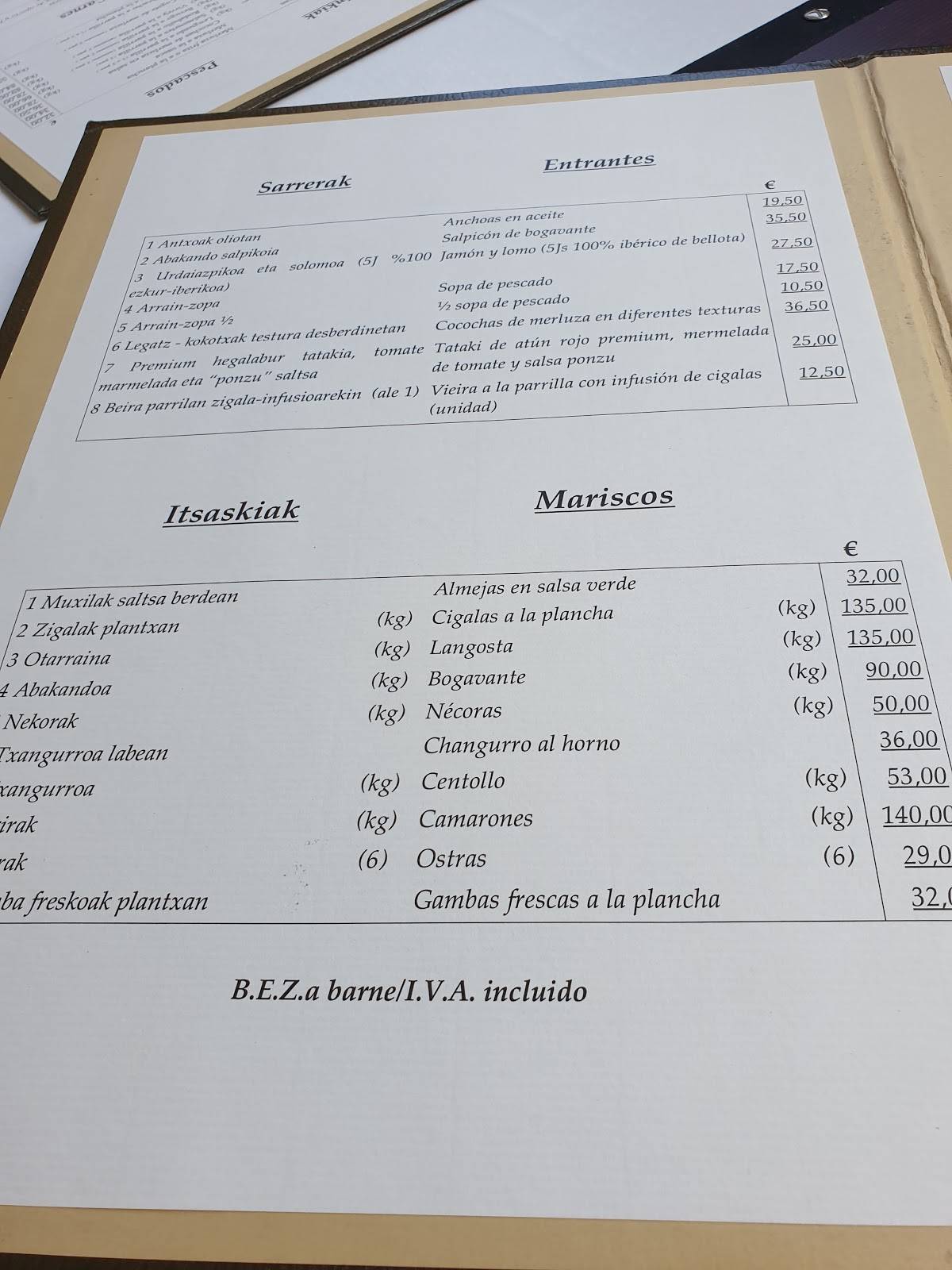 Menu at Kaia Kaipe restaurant, Getaria