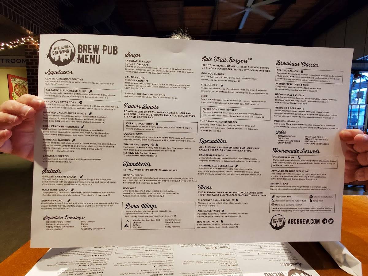 Menu at Appalachian Brewing Company of Gettysburg - Battlefield ...