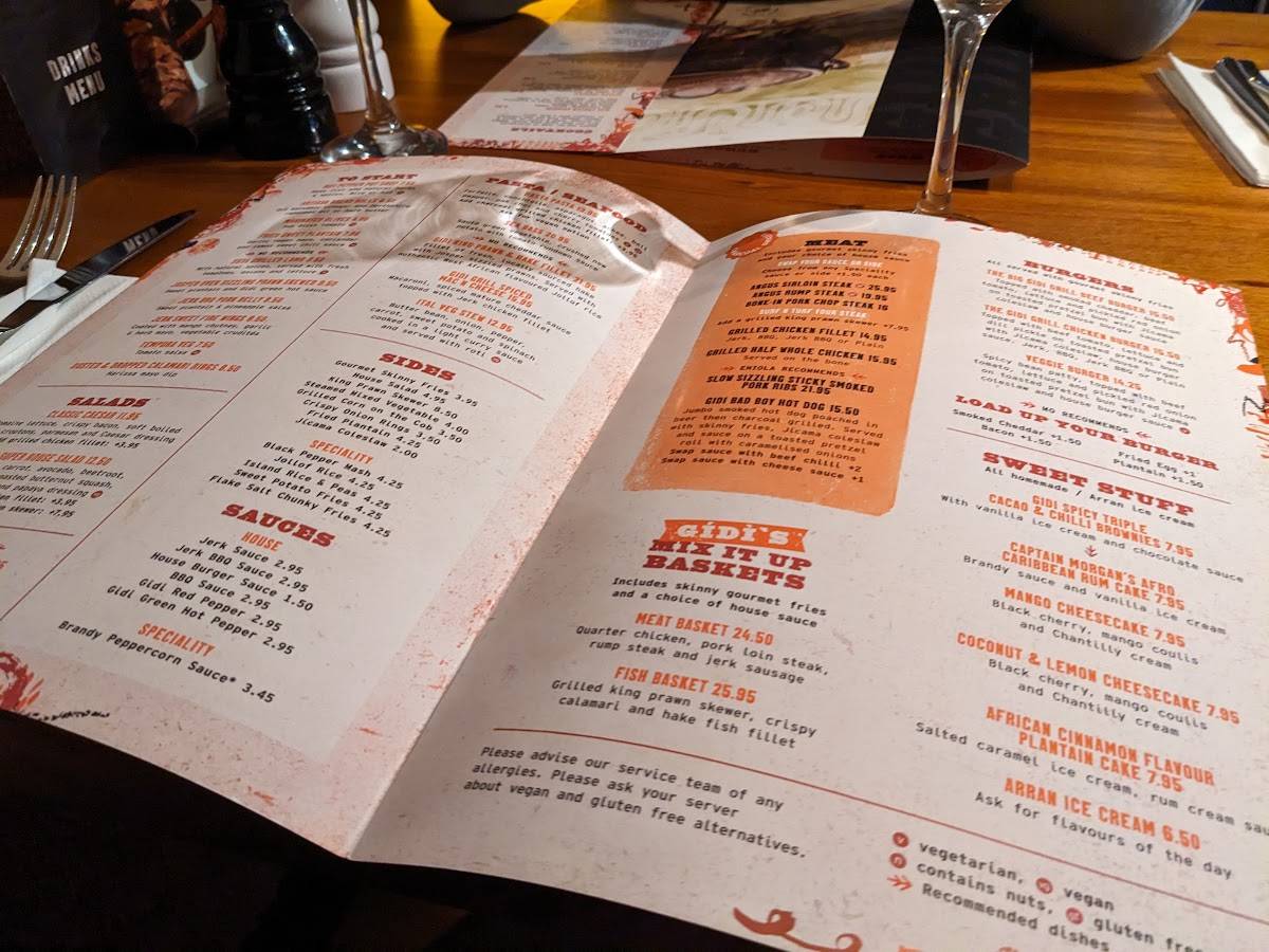 Menu at Gidi Grill, Aberdeen restaurant, Aberdeen