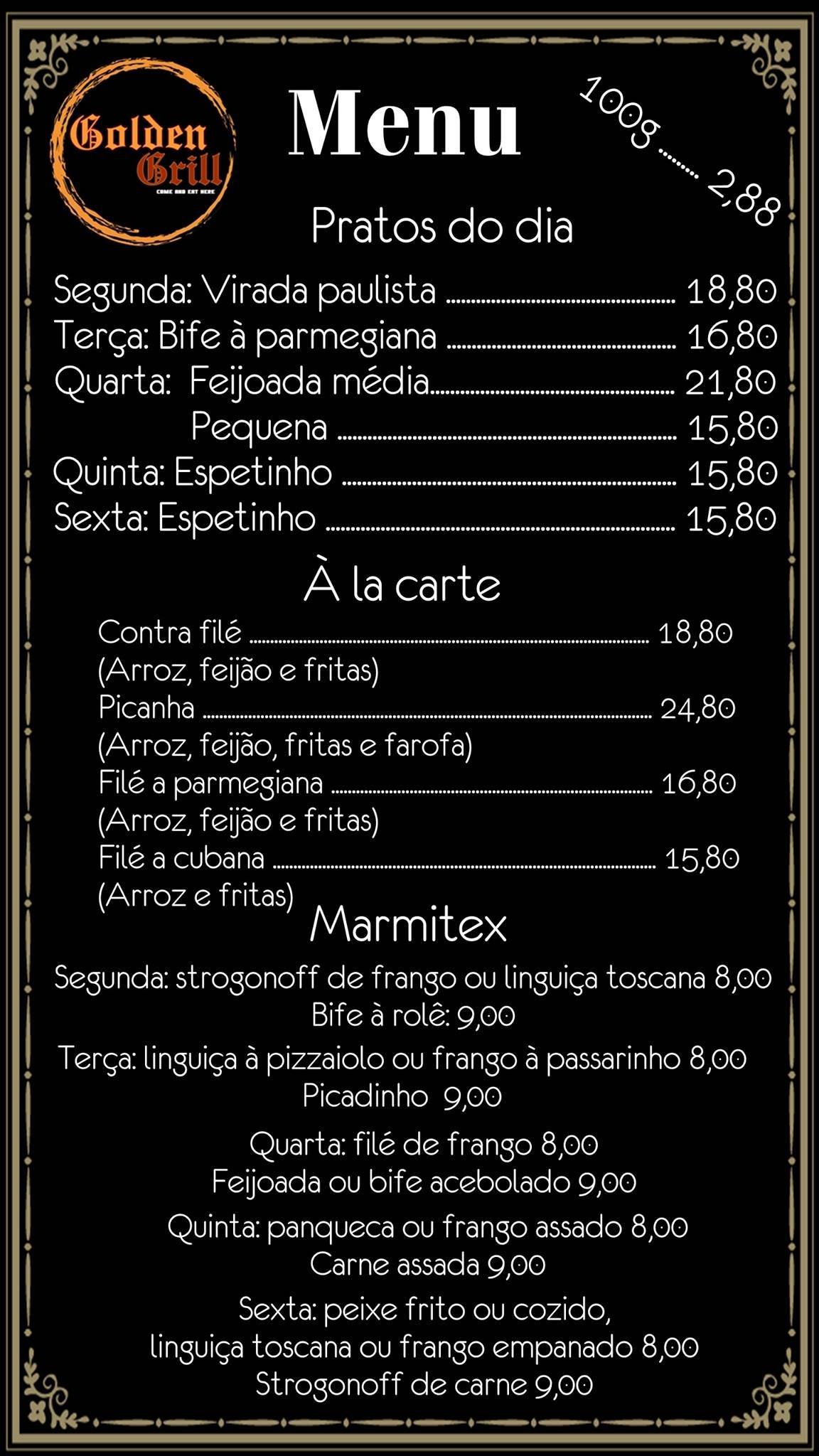 Menu at Golden Grill restaurant, Barueri, Calçada das Azaléias