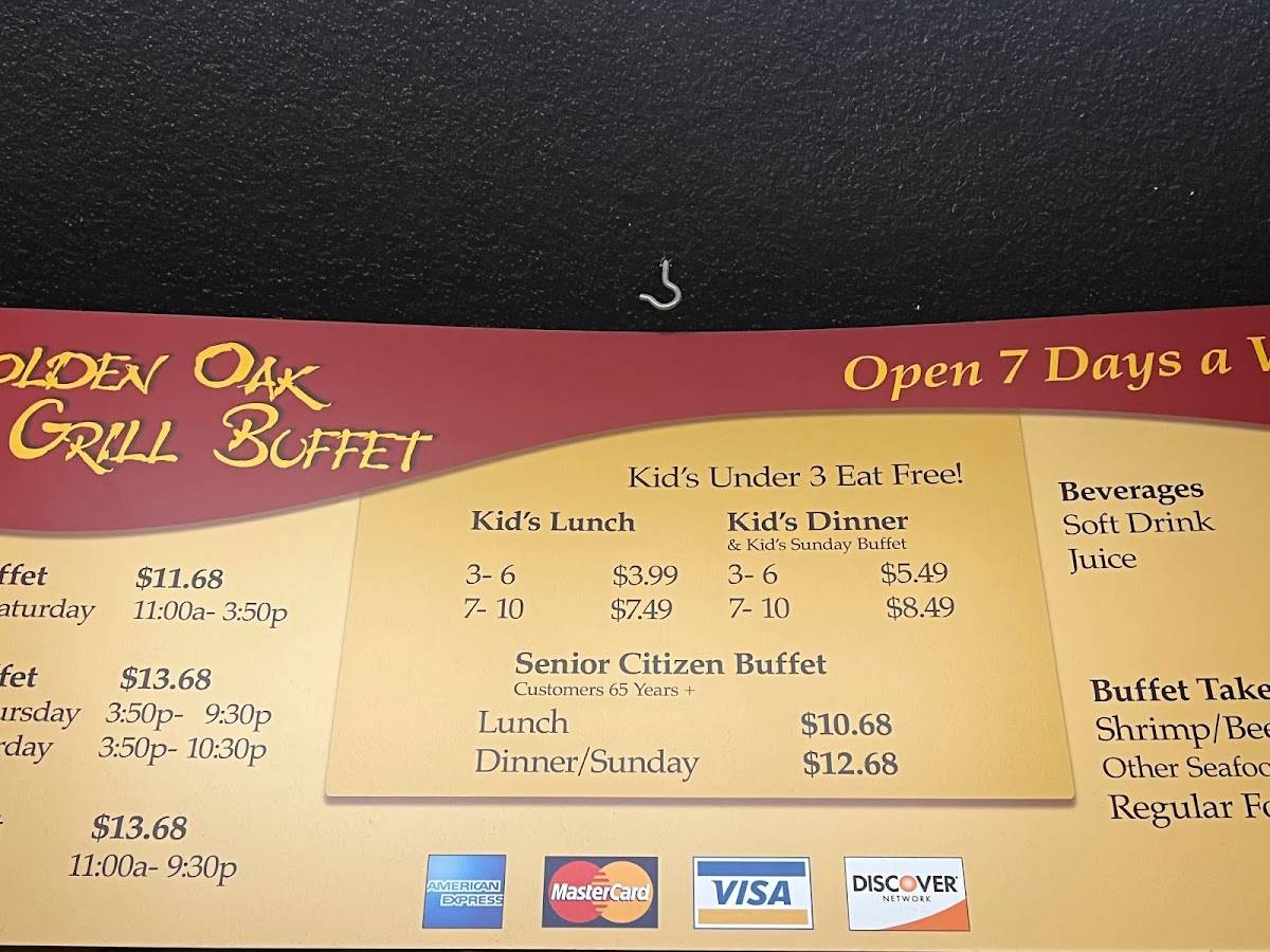 Menu at Golden Oak Buffet restaurant, Oak Ridge