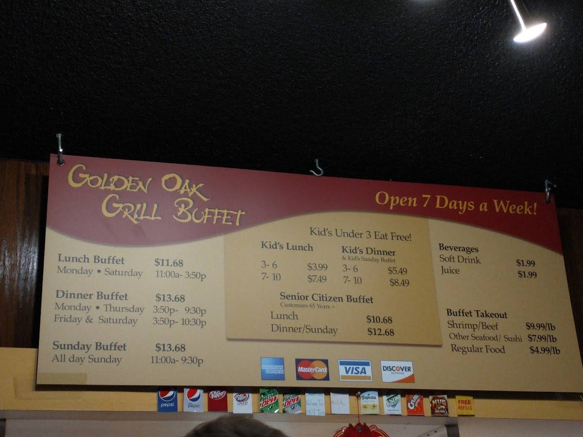 Menu at Golden Oak Buffet restaurant, Oak Ridge
