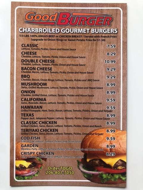 Menu at Good Burger fast food, Shoreline