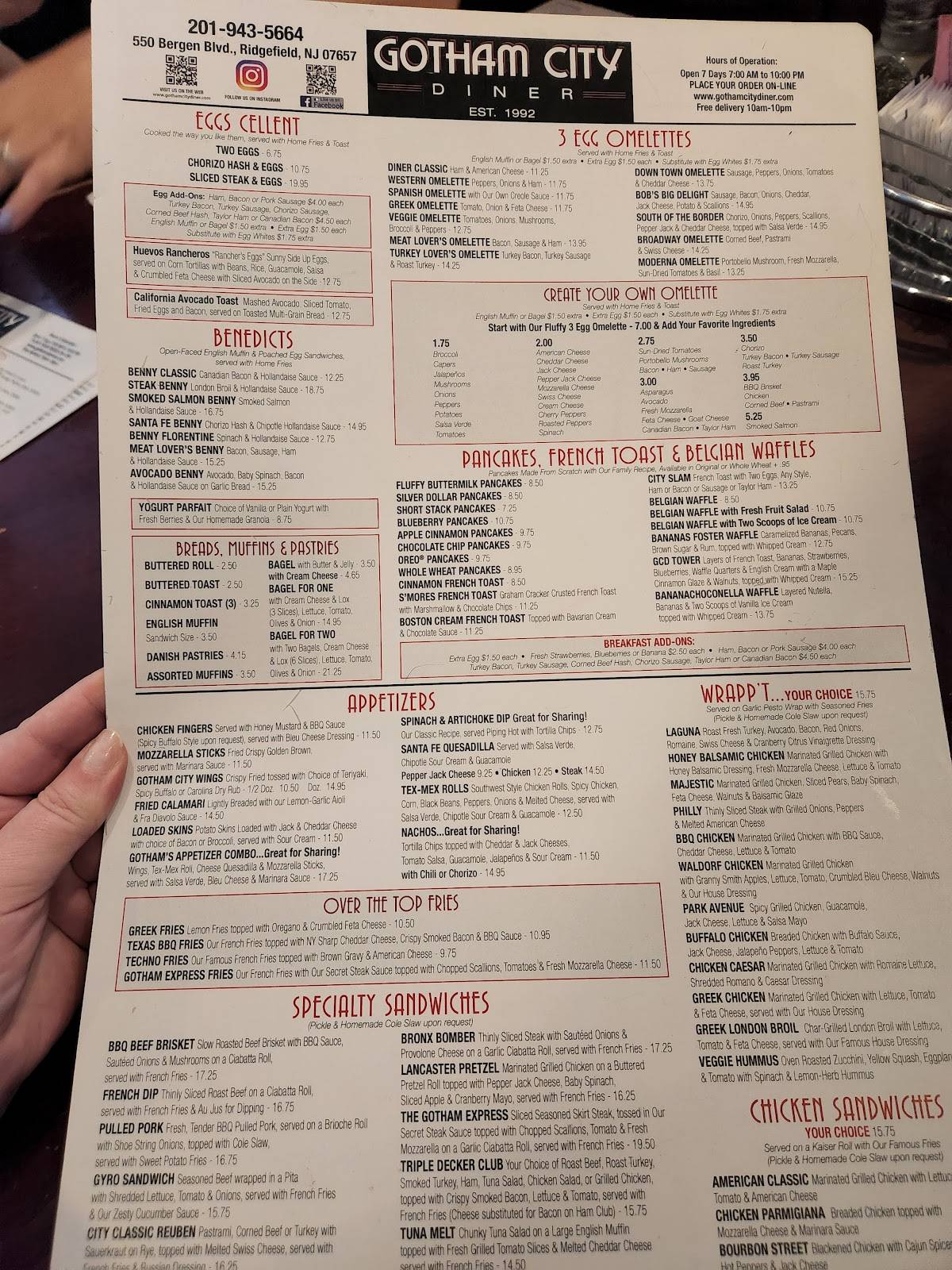 Menu at Gotham City Diner pub & bar, Ridgefield