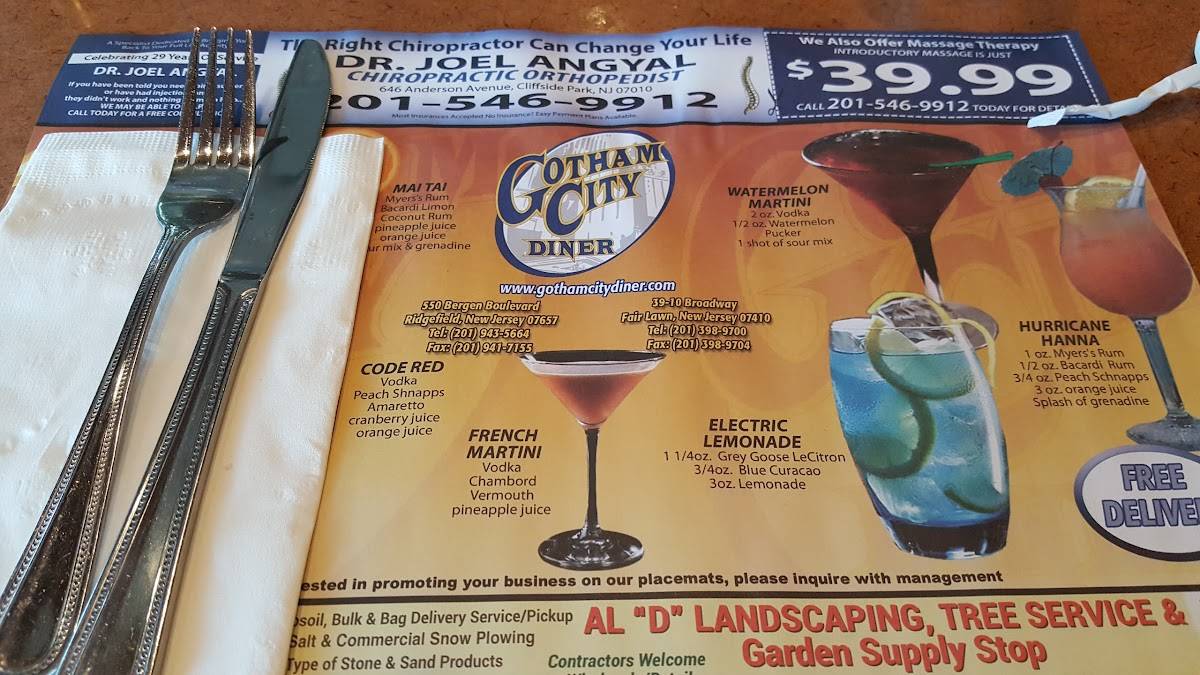 Menu at Gotham City Diner pub & bar, Ridgefield