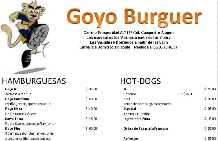 Menu at Goyo Burguer restaurant, Tlalnepantla de Baz