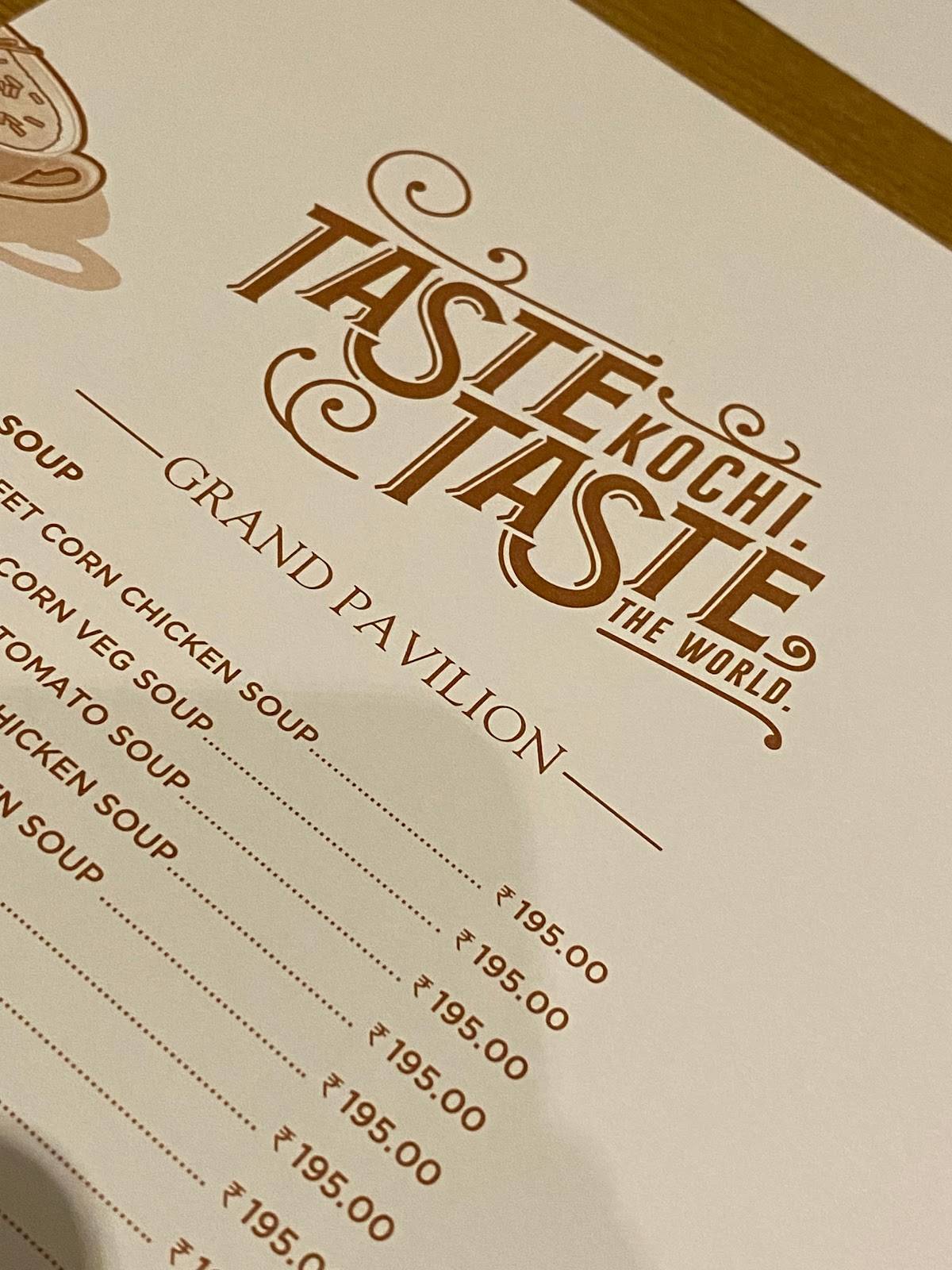 Menu at Grand Pavilion, Kochi, Mahatma Gandhi Rd
