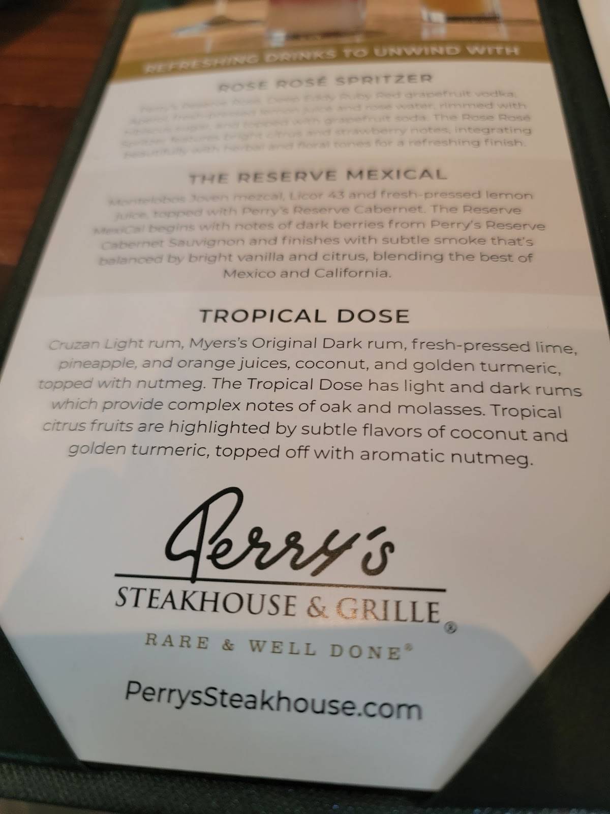 Menu at Perry's Steakhouse & Grille, Grapevine