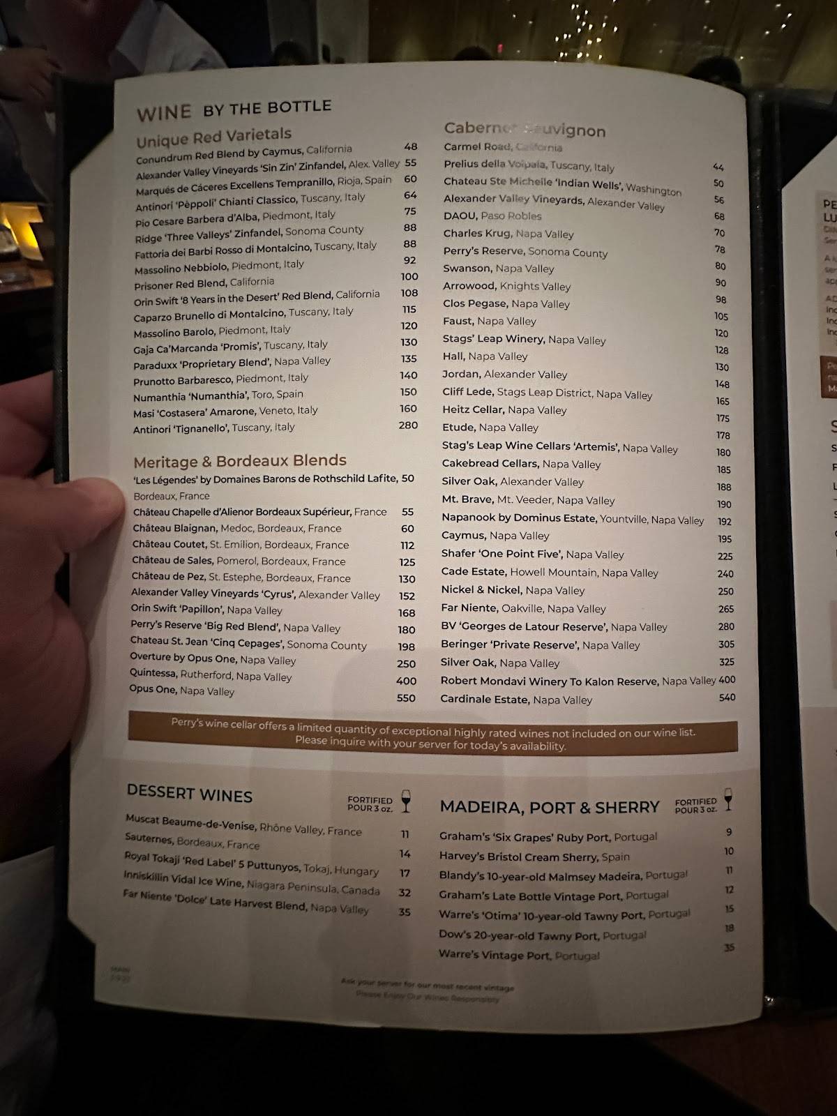 Menu at Perry's Steakhouse & Grille, Grapevine