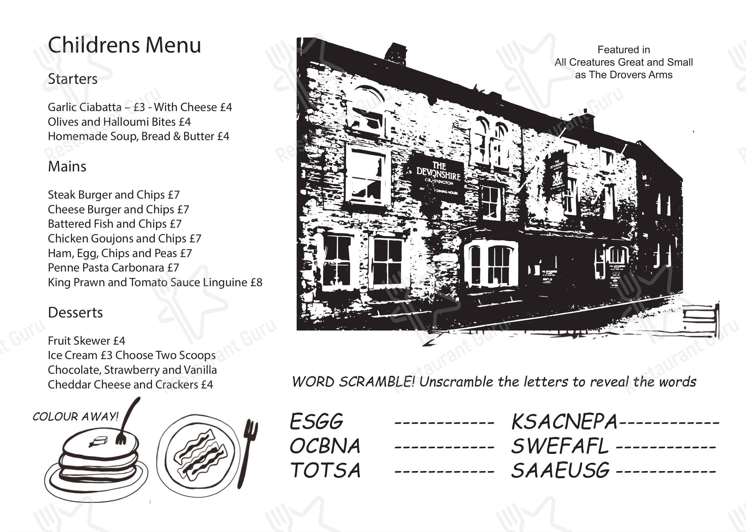 Menu at The Devonshire Grassington pub & bar, Grassington