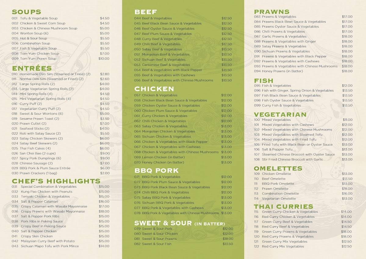 Menu at Green Dragon Take Away Food fast food, Prahran