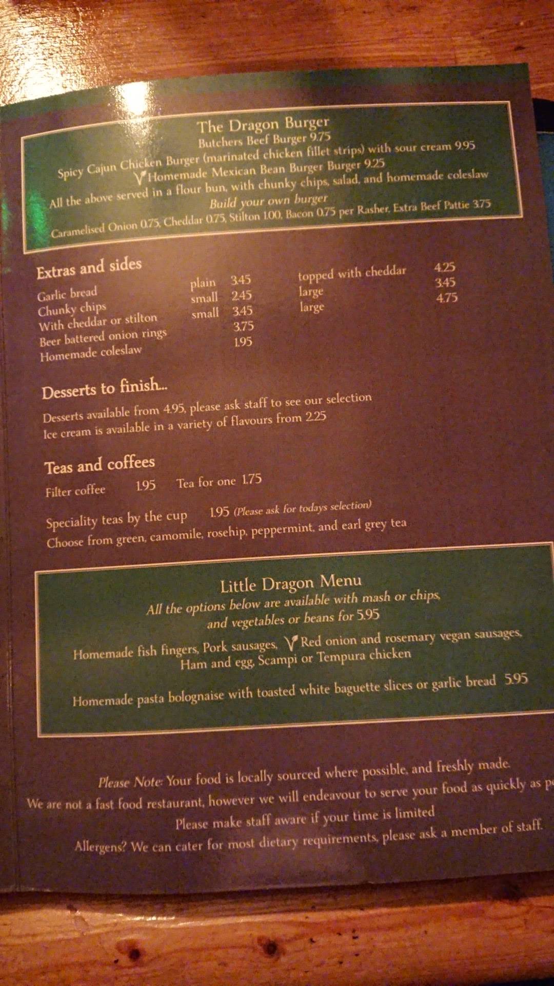 Menu at Green Dragon pub & bar, Wymondham