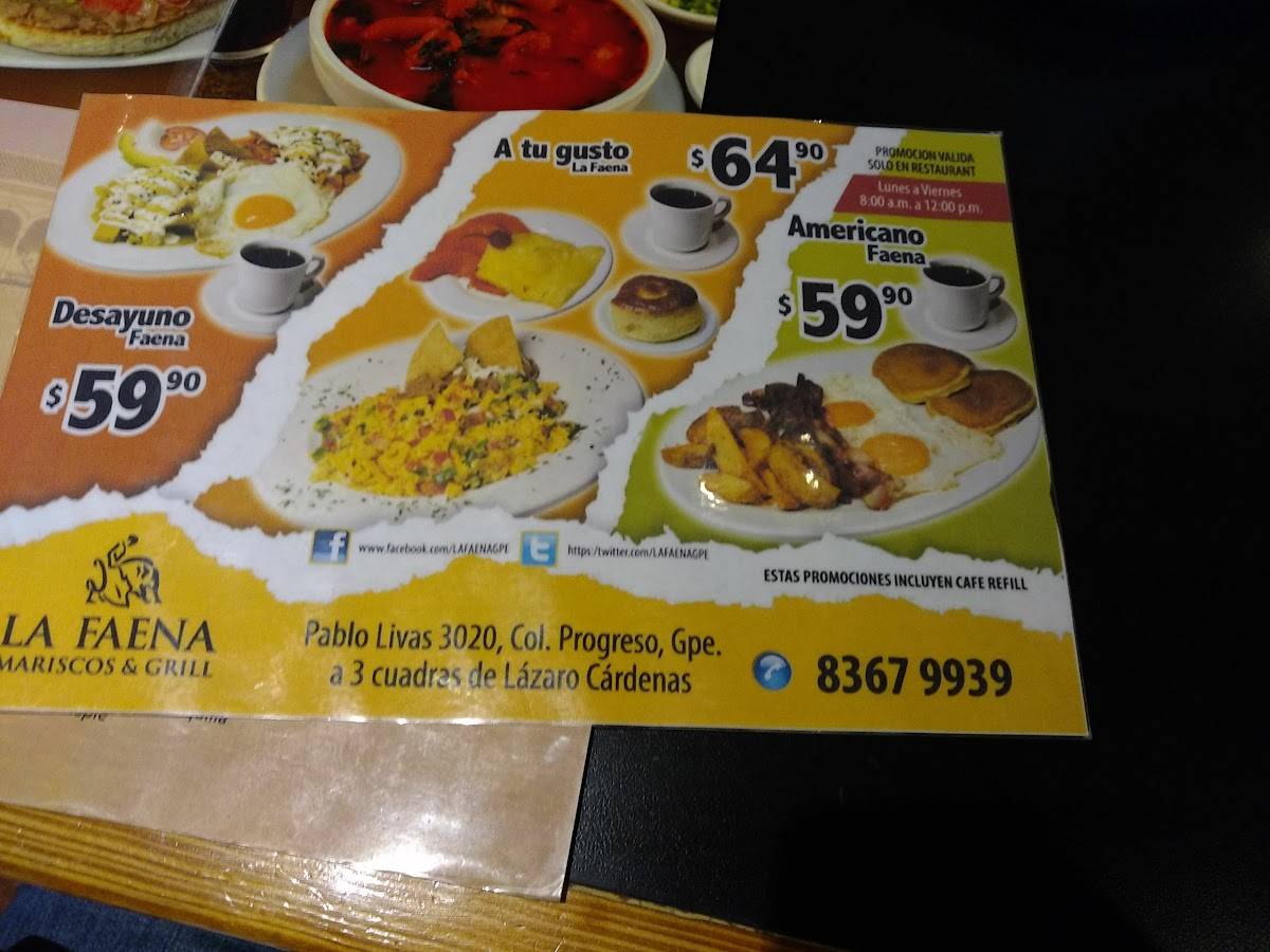 Carta de parrilla LA FAENA, Guadalupe, Av. Pablo Livas 3020
