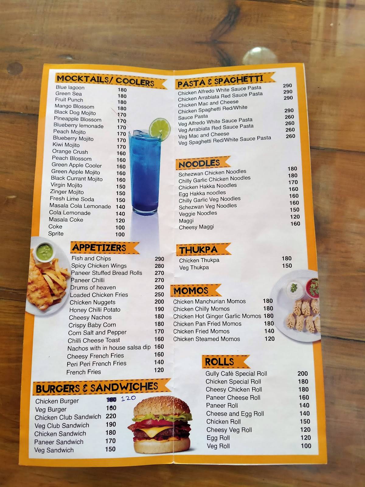 Menu at Gully cafe, Guwahati