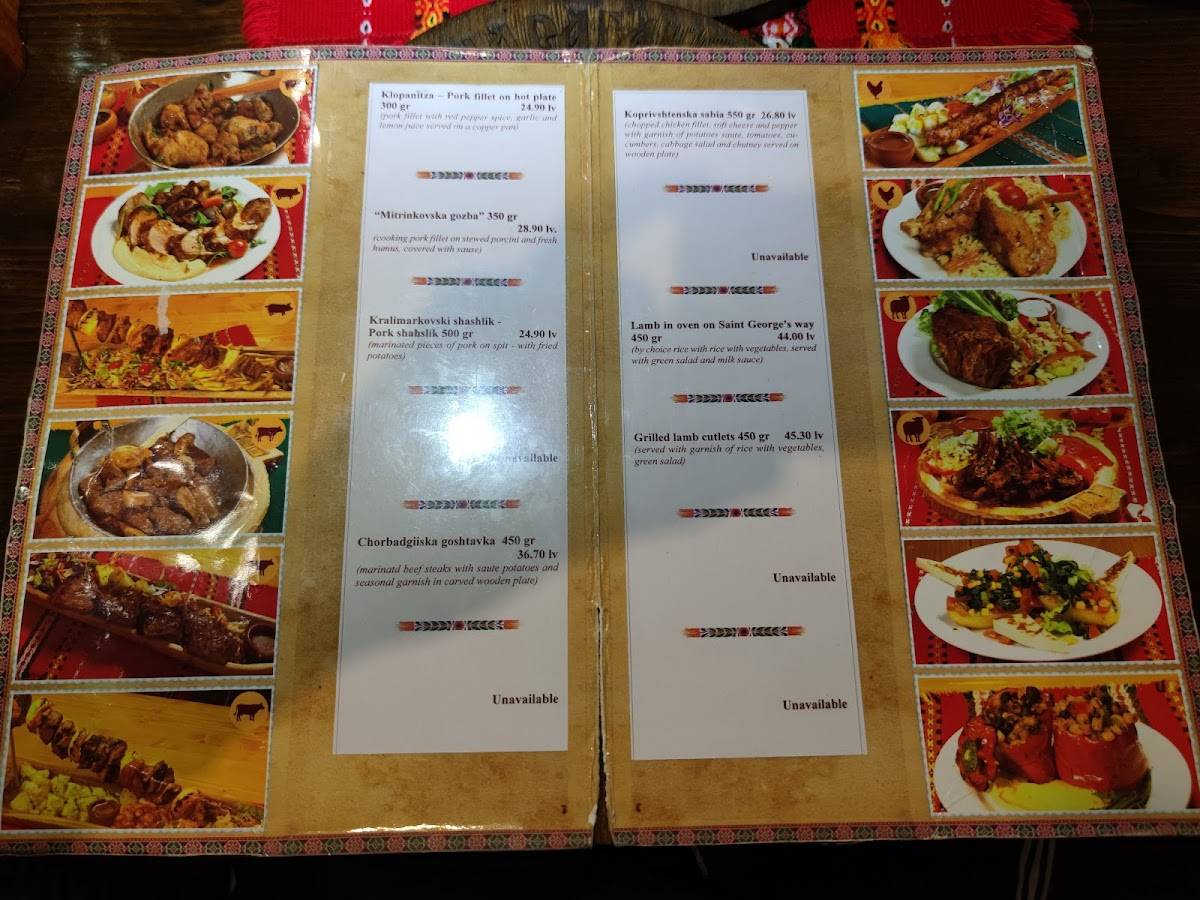 Menu at Hadjidraganov's Cellars restaurant, Sofia