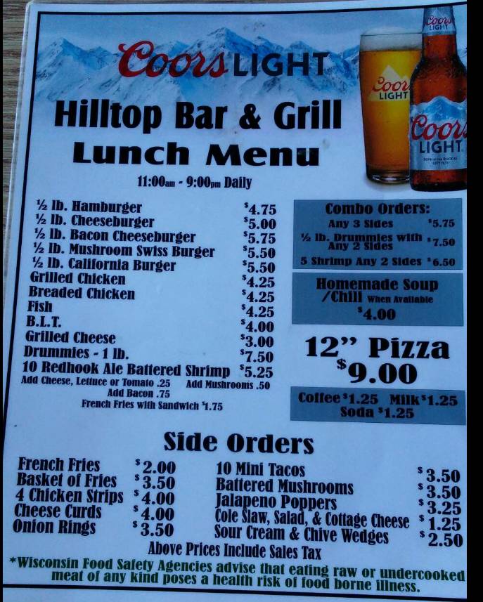 Menu at Haldeman's Hilltop Tavern pub & bar, Stevenstown