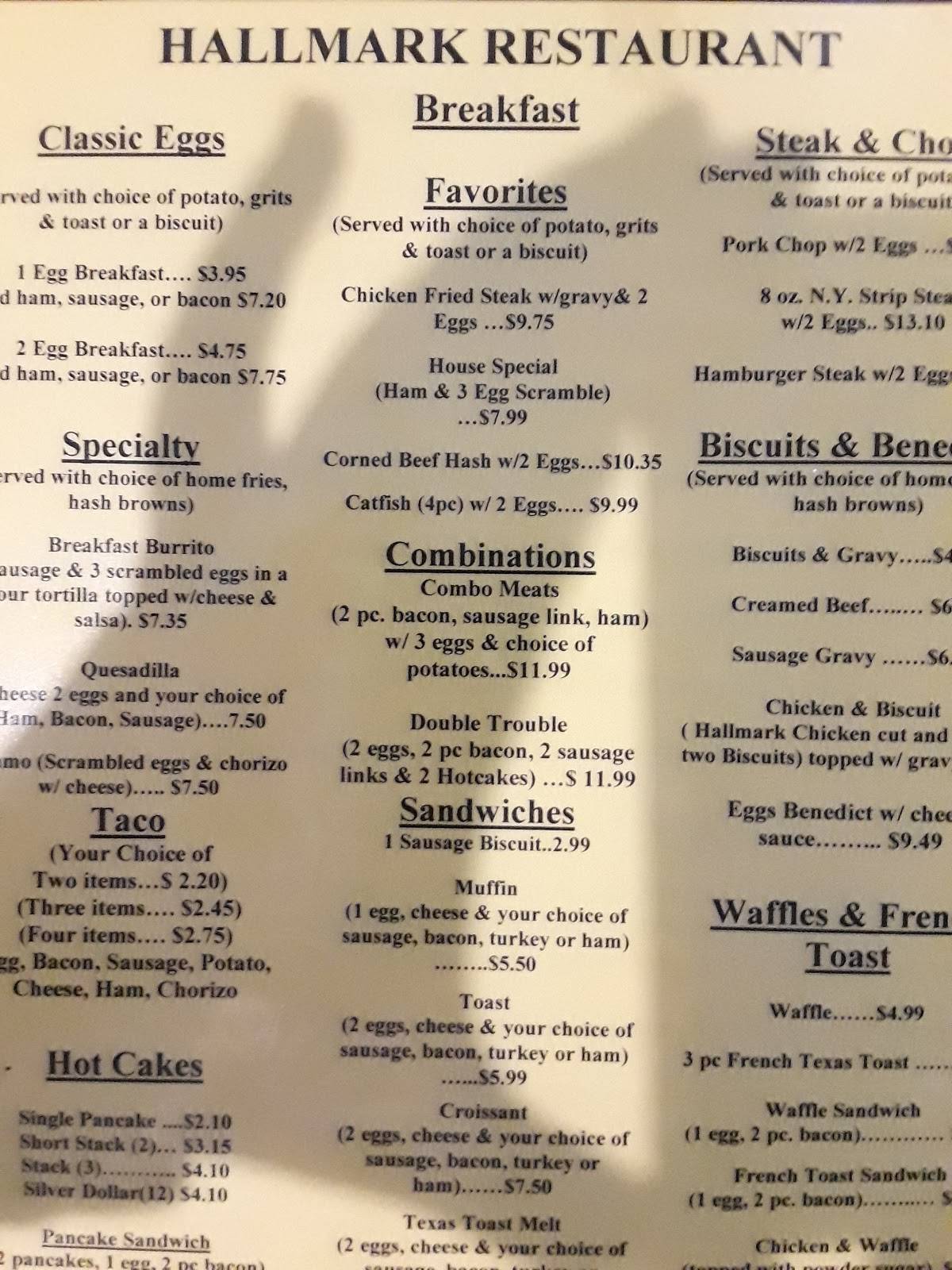 Menu at Hallmark Restaurant, Killeen