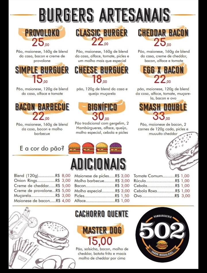 Menu at Hamburgueria 502 restaurant, Nova Friburgo