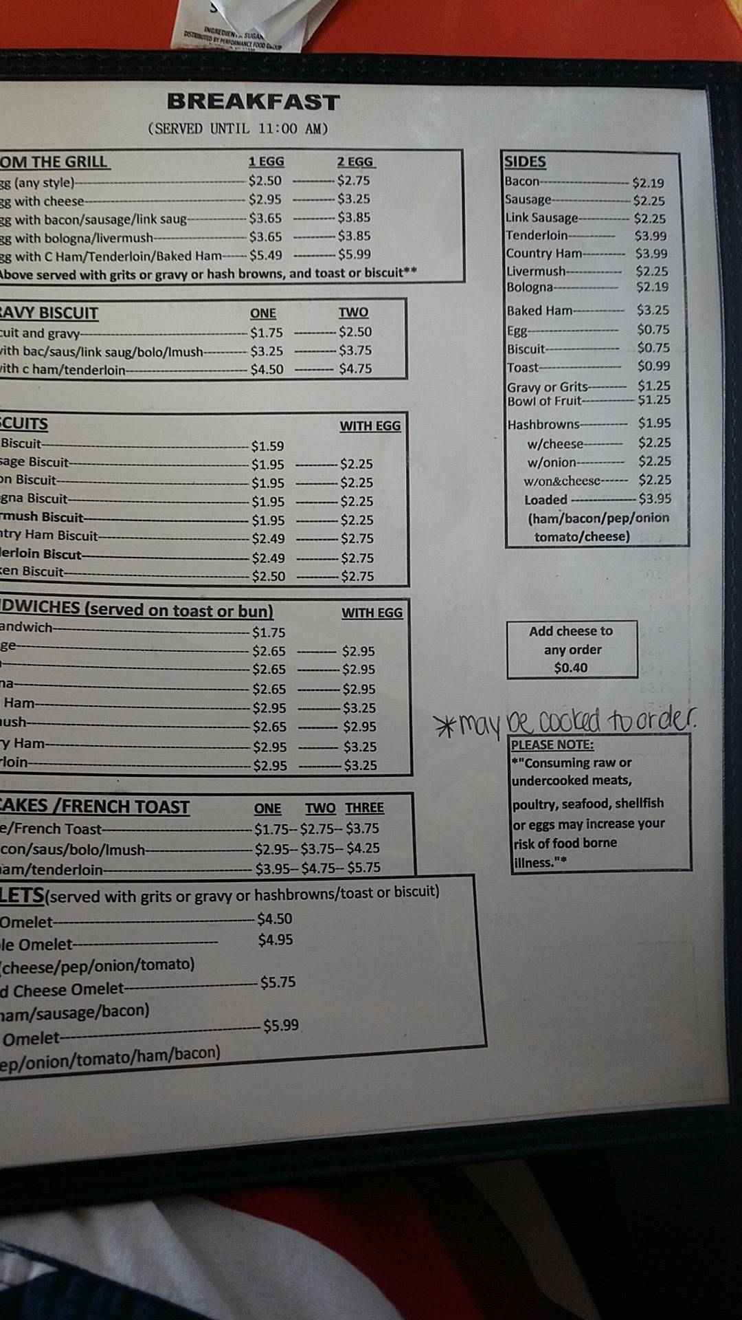 Menu at Debbies Snack Bar, Hamptonville, Rocky Branch Rd