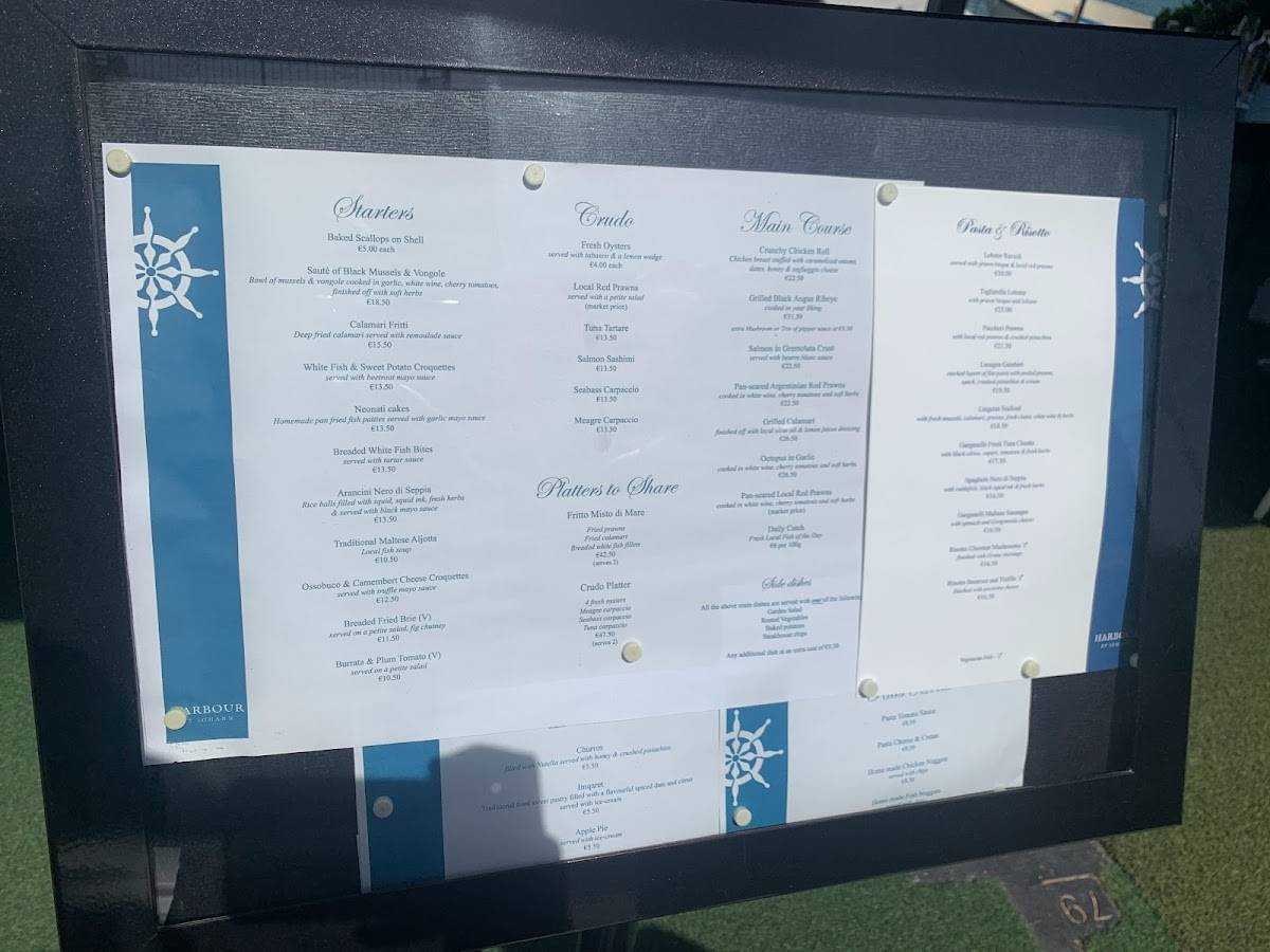 Menu at Harbour by Johann restaurant, Marsaxlokk