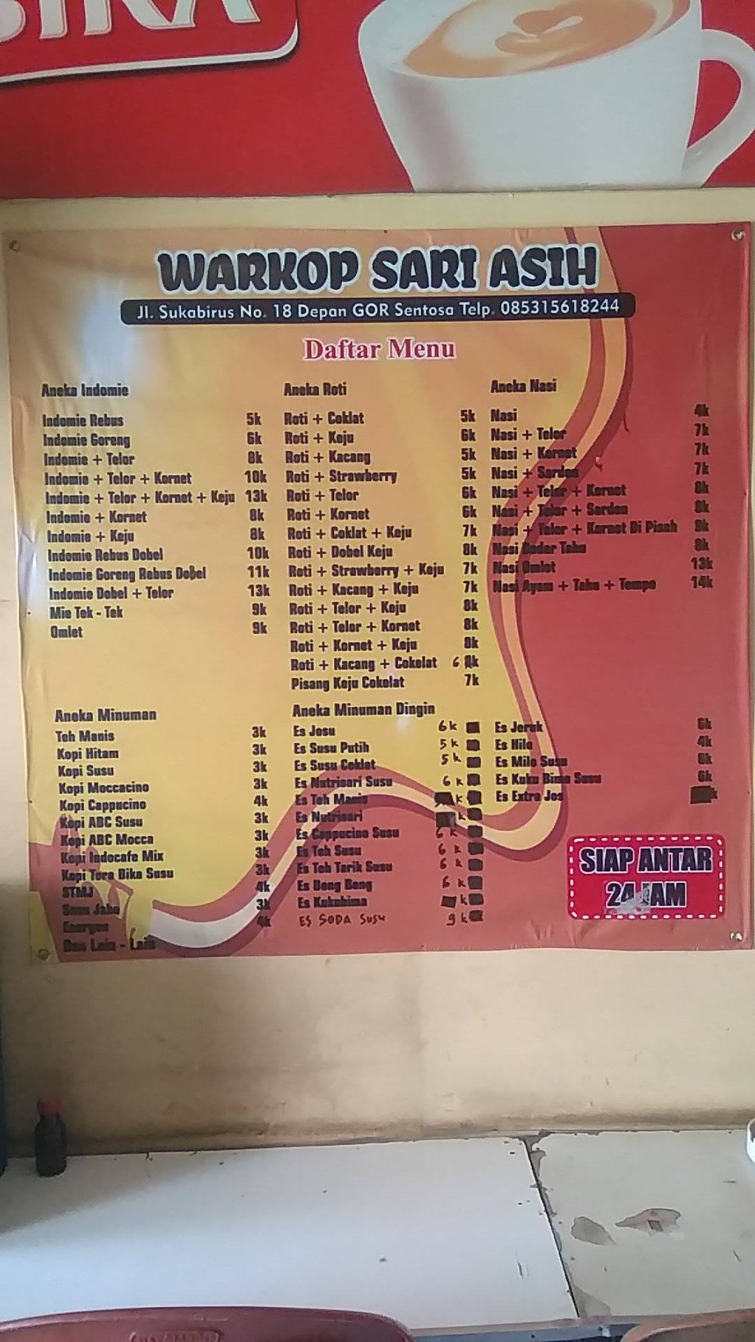 Menu at Headquarters of Engineering Physics cafe, Bandung