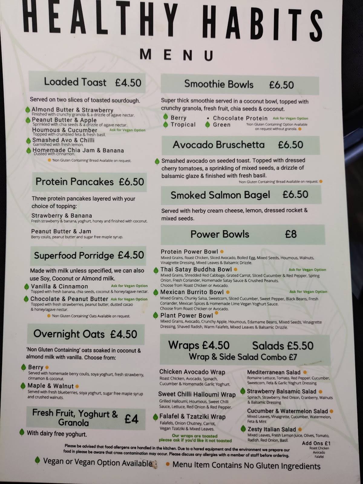 Menu at Healthy Habits Cafe, Broadstone