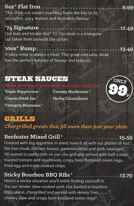 Menu at Heaton Park Beefeater pub & bar, Manchester, Middleton Rd
