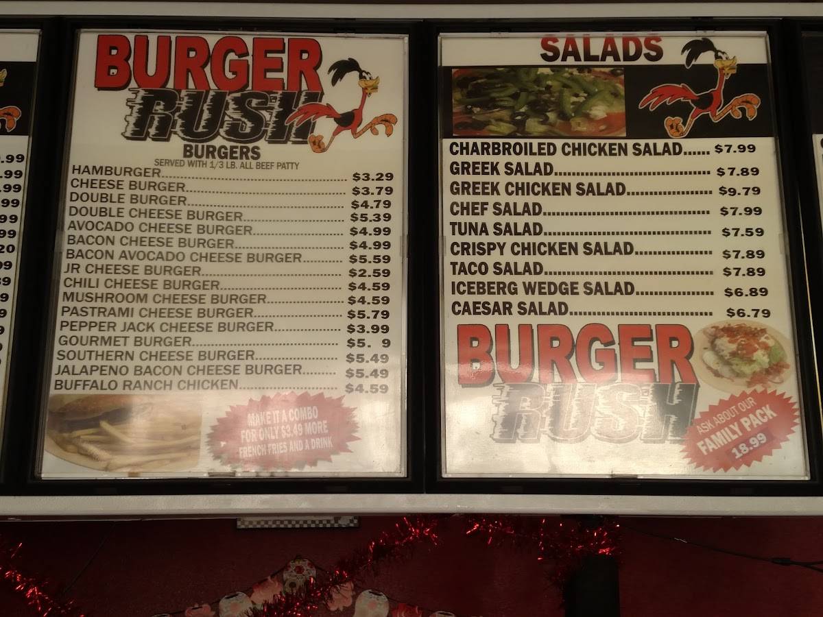 Menu at Burger Rush restaurant, Hemet, 475 W Stetson Ave