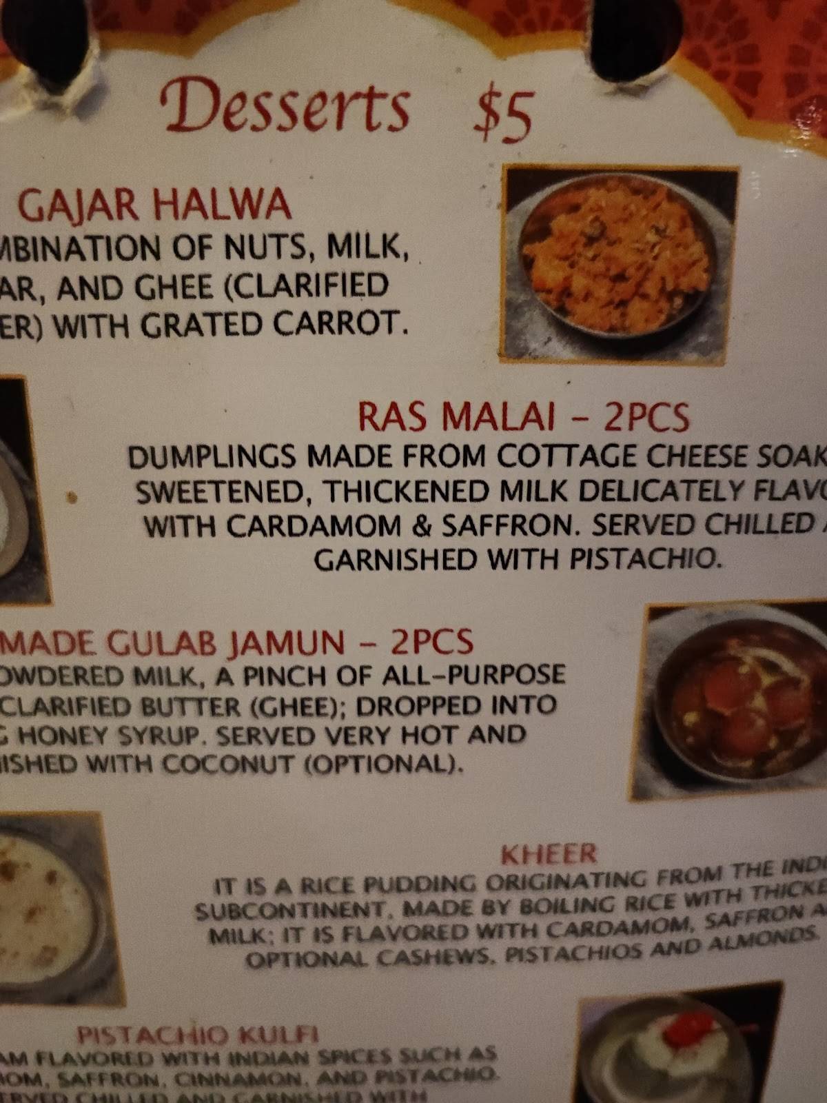 Menu at Taj Palace Indian Cuisine restaurant, Las Vegas