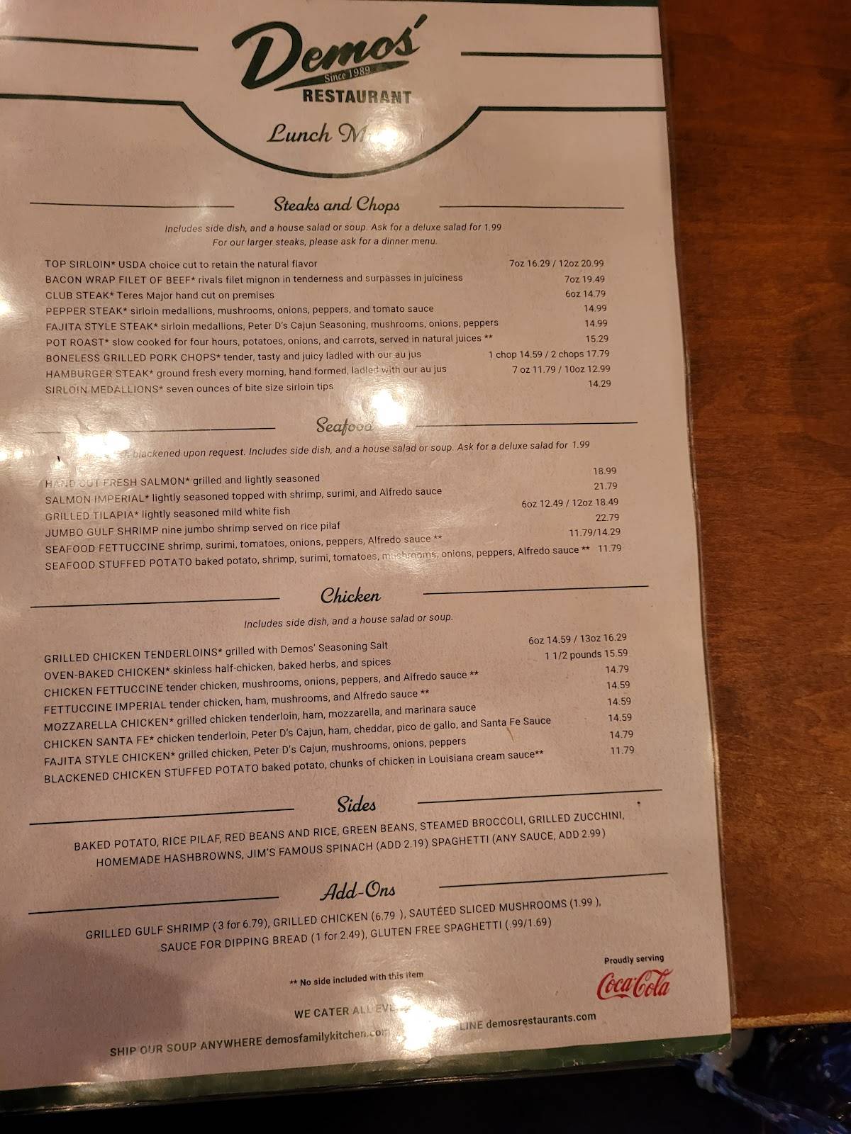 Menu at Demos' Restaurant, Hendersonville, 161 Indian Lake Blvd