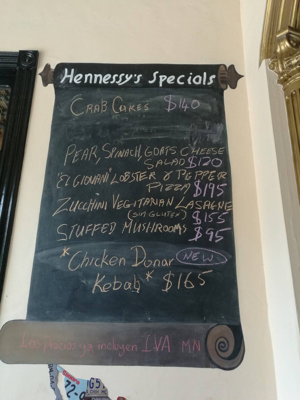 Menu at Hennessys Irish Pub, Merida