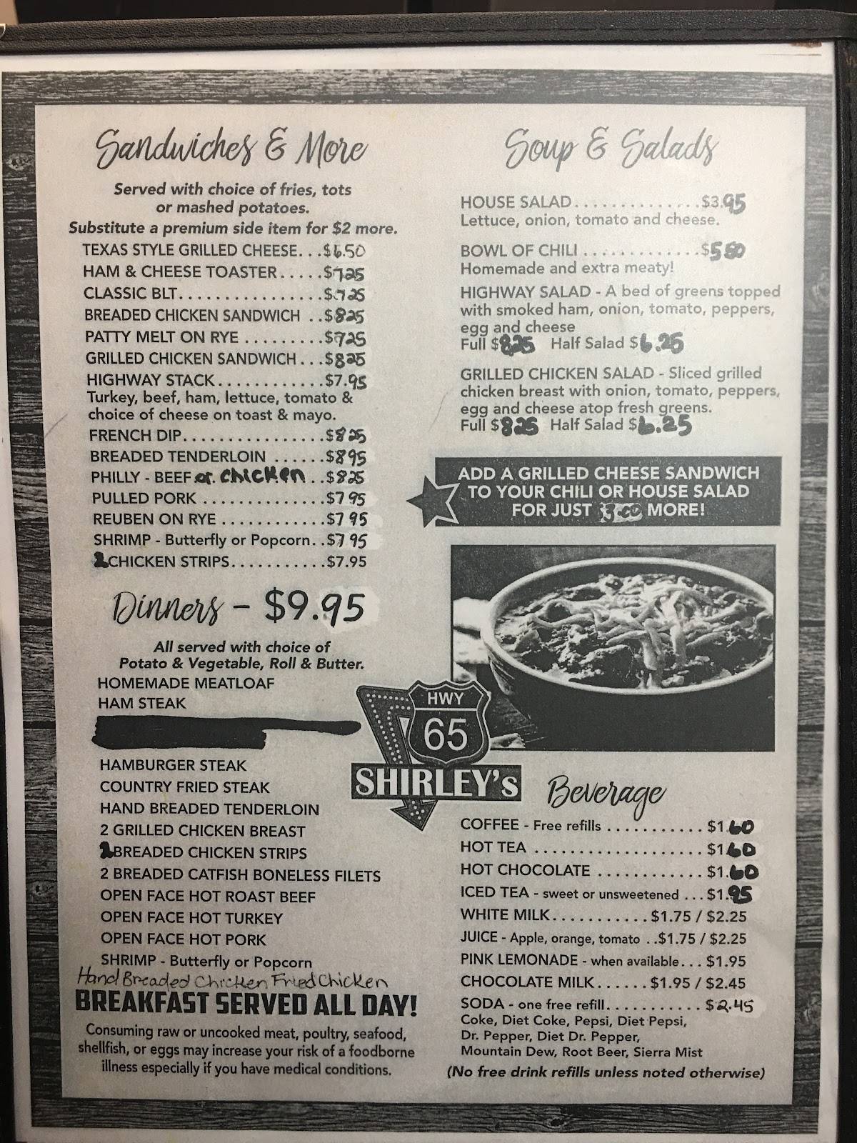 Menu at Highway Cafe, Lincoln