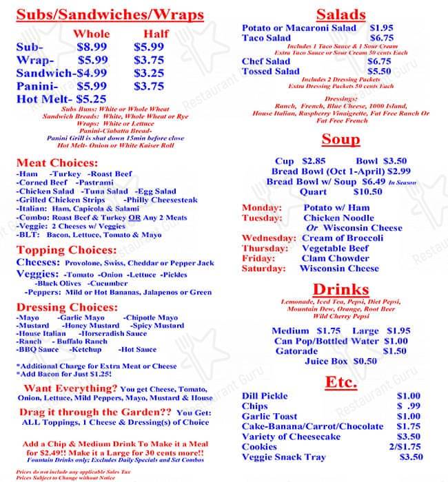 Menu at Hillsdale Filling Station Deli restaurant, Hillsdale