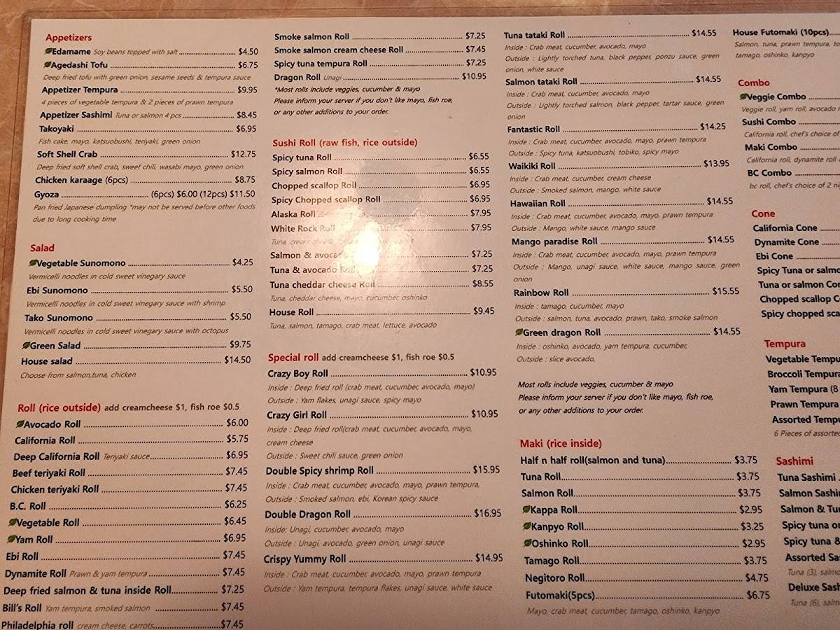 Menu at Kimchi Restaurant, Hope