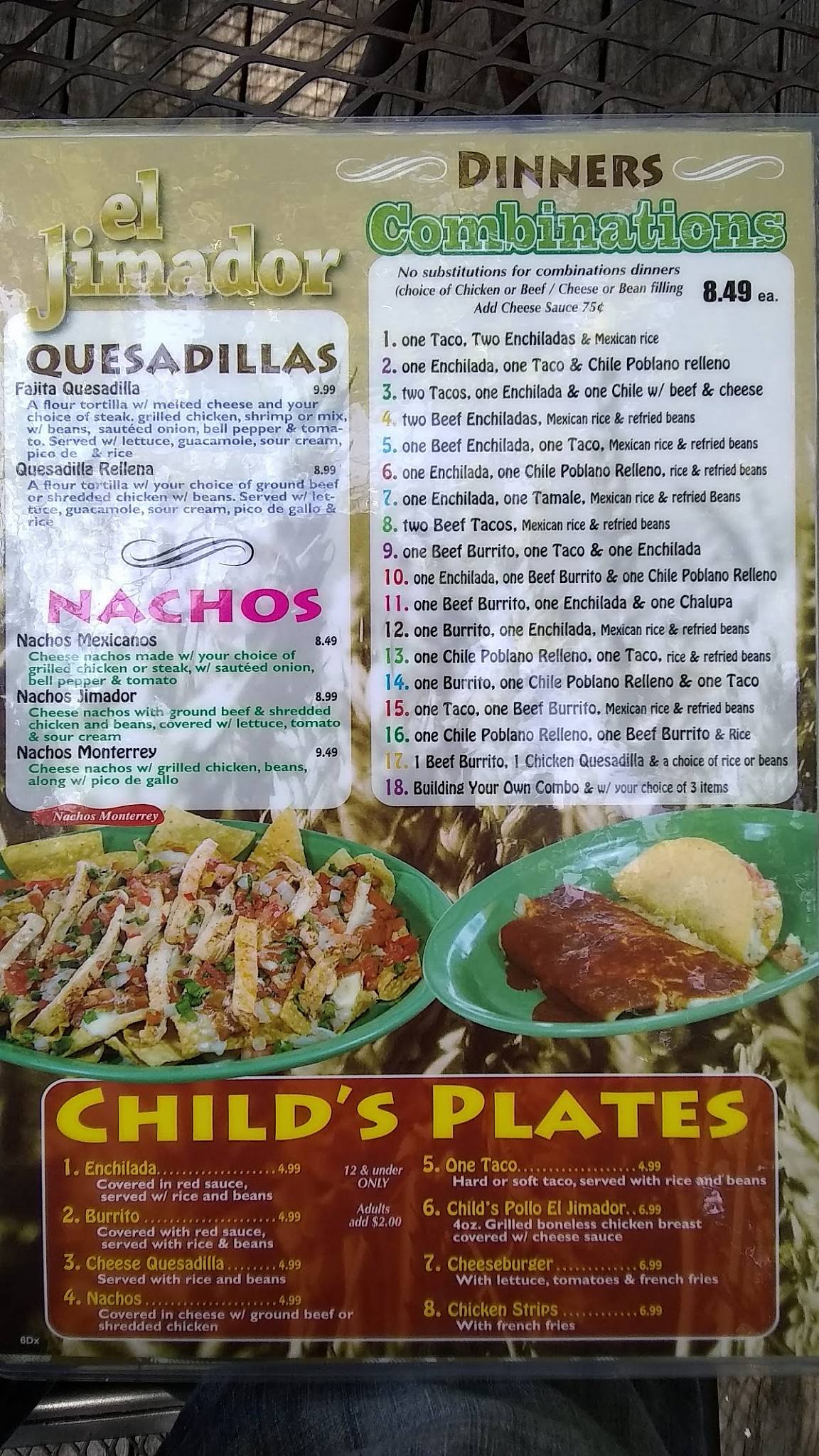 Menu at El Jimador restaurant, Hot Springs Village