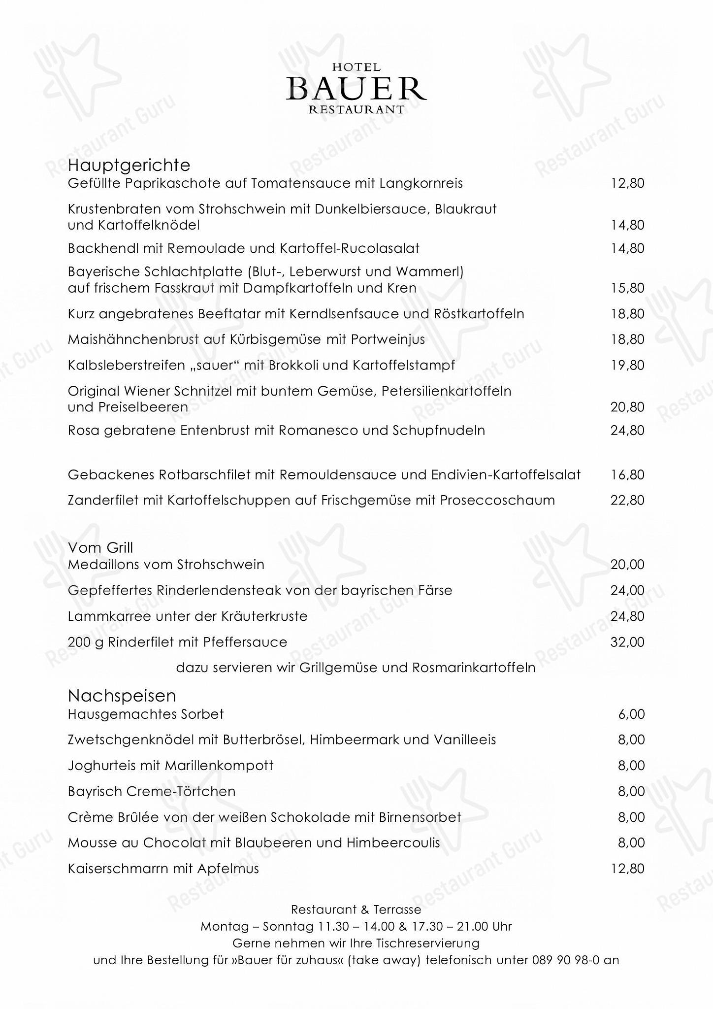 Speisekarte von Bauer Hotel & Restaurant, Feldkirchen