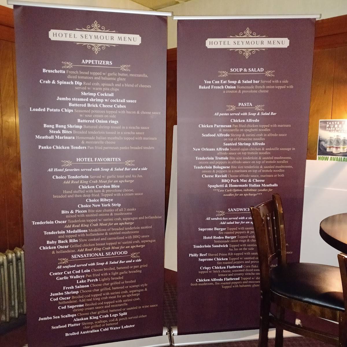 Menu at Hotel Seymour Supperclub, Seymour