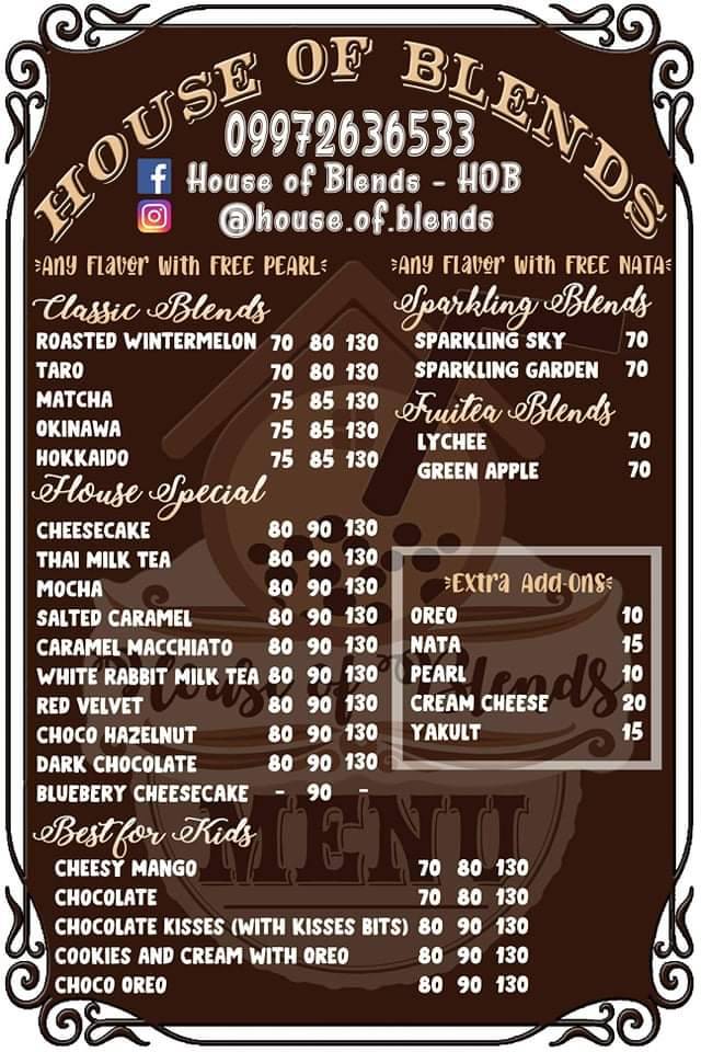 Menu at House of Blends cafe, Muntinlupa