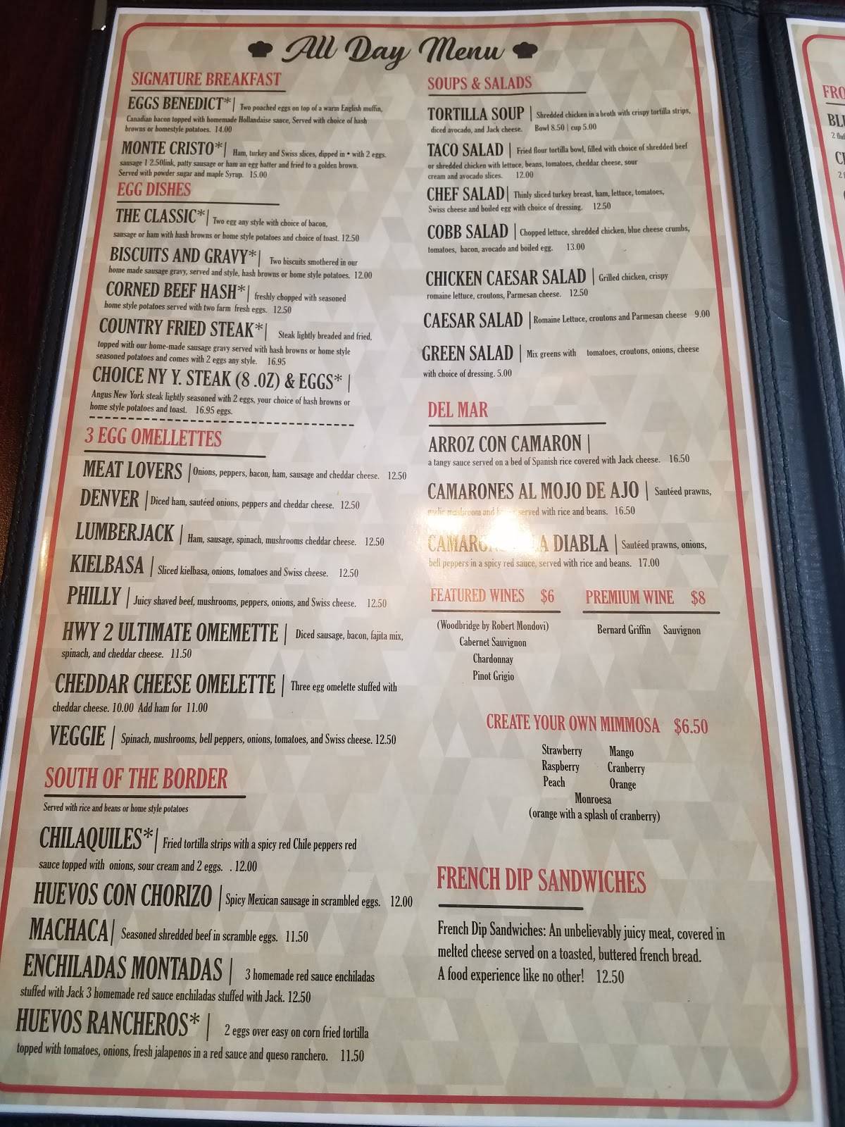Menu at Hwy 2 Fusion Diner restaurant, Monroe, US-2