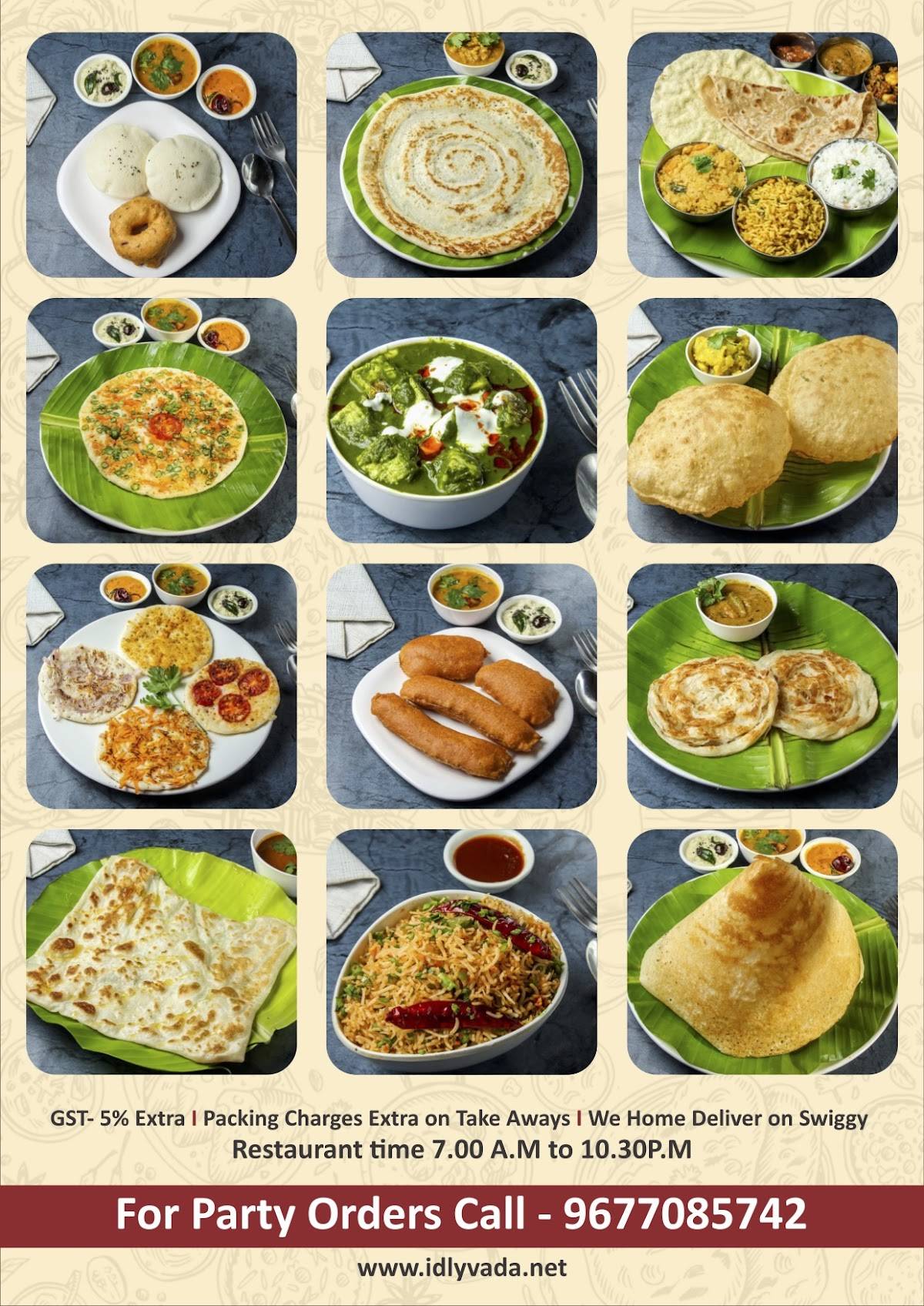 Menu at IDLY VADA, Chennai