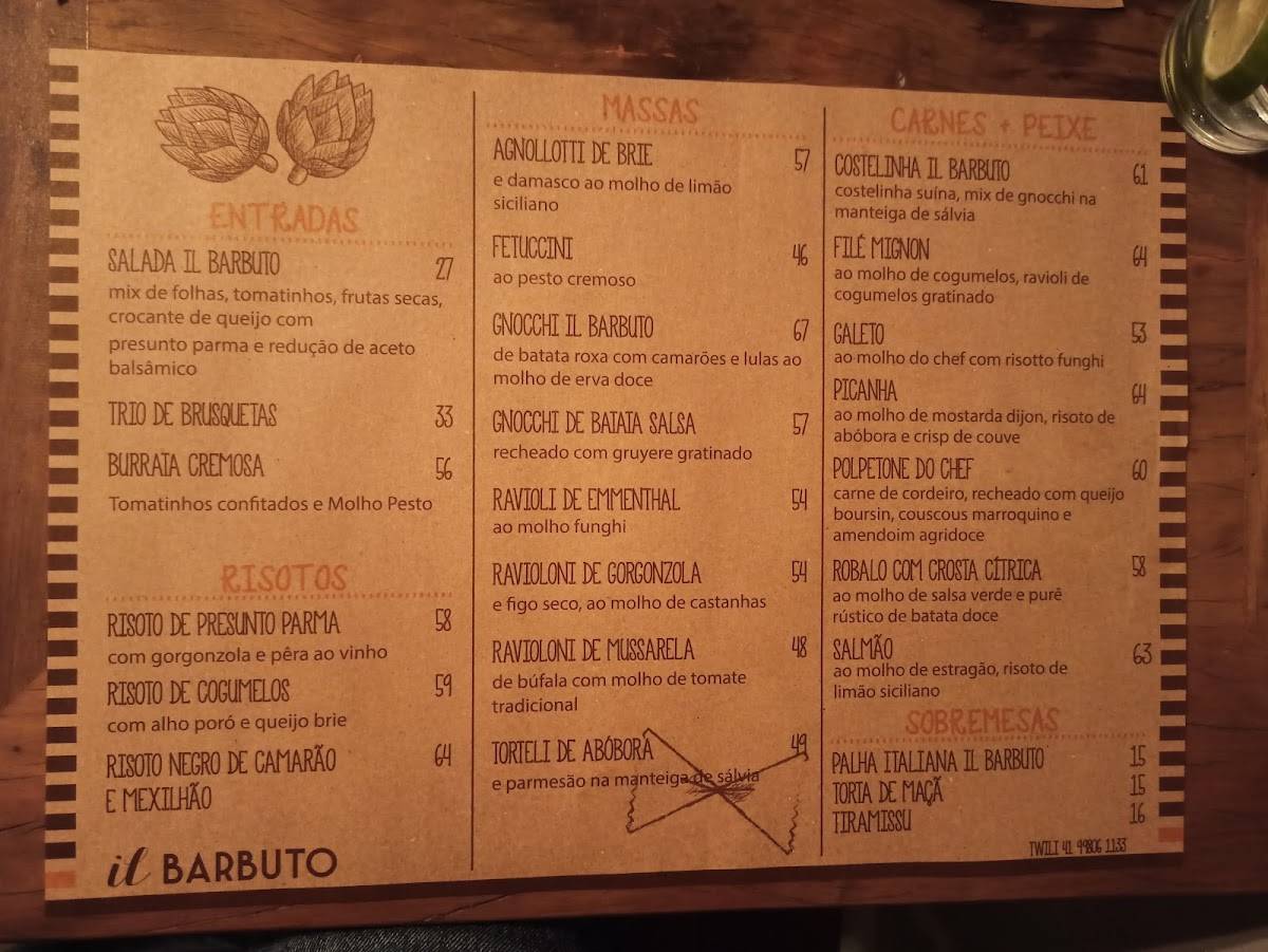 Menu em Il Barbuto, Curitiba